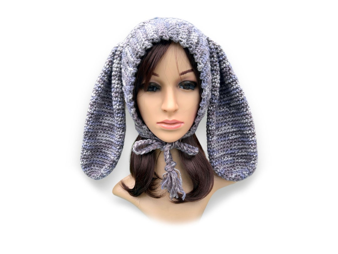 Crochet Bonnet With Bunny Rabbit Ears for Adults. Grey Tor Different ...
