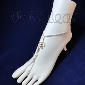 Chain Bead Barefoot Sandals. Silver Foot Jewelry. Peace Leaf Branch ...