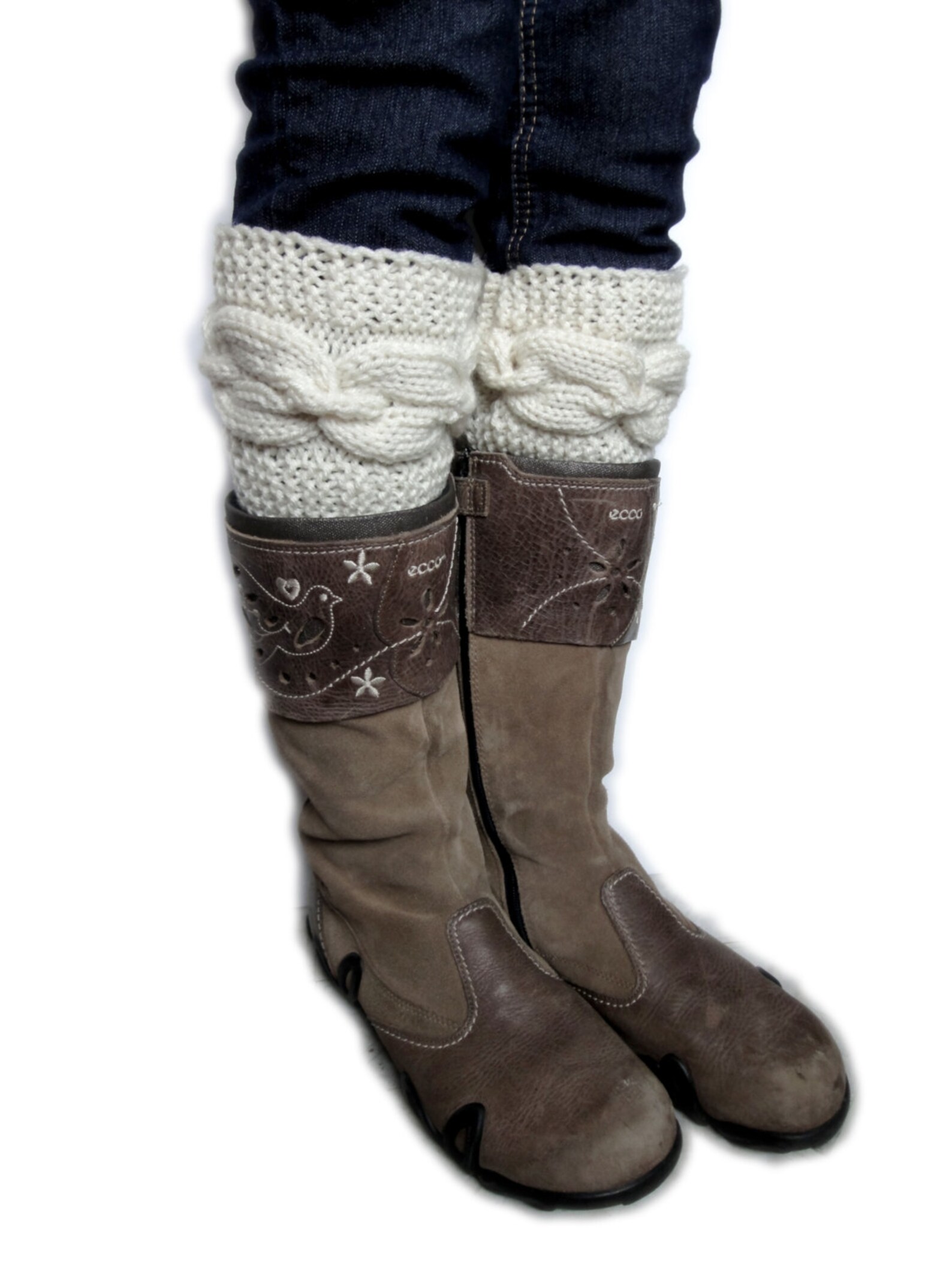Knitted Cable Boot Cuffs. Knit IVORY Chains. 44 Different Colors. Leg ...