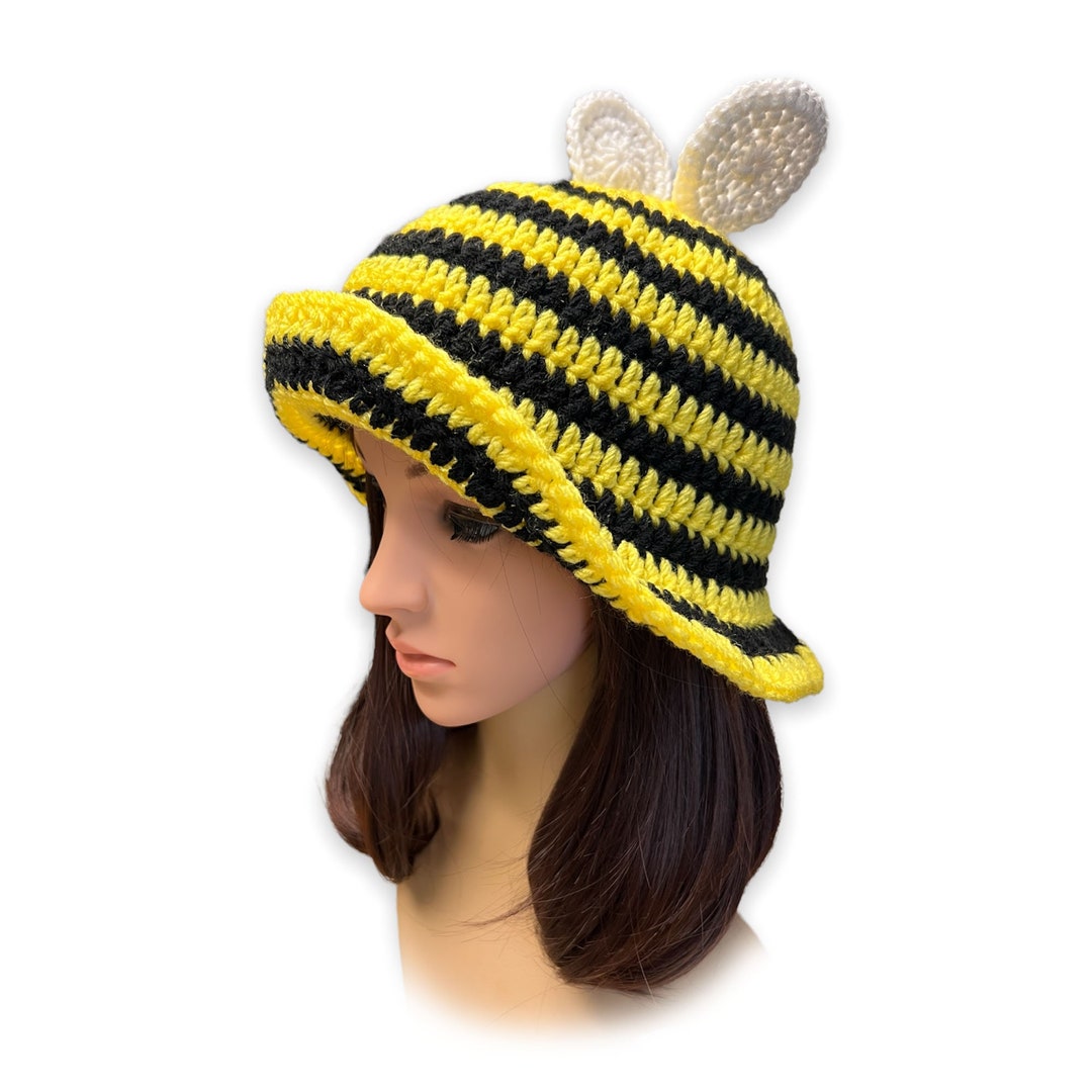 Crochet Bumble Bee Bucket Hat. Crochet Cloche Hat With Wings. Halloween ...