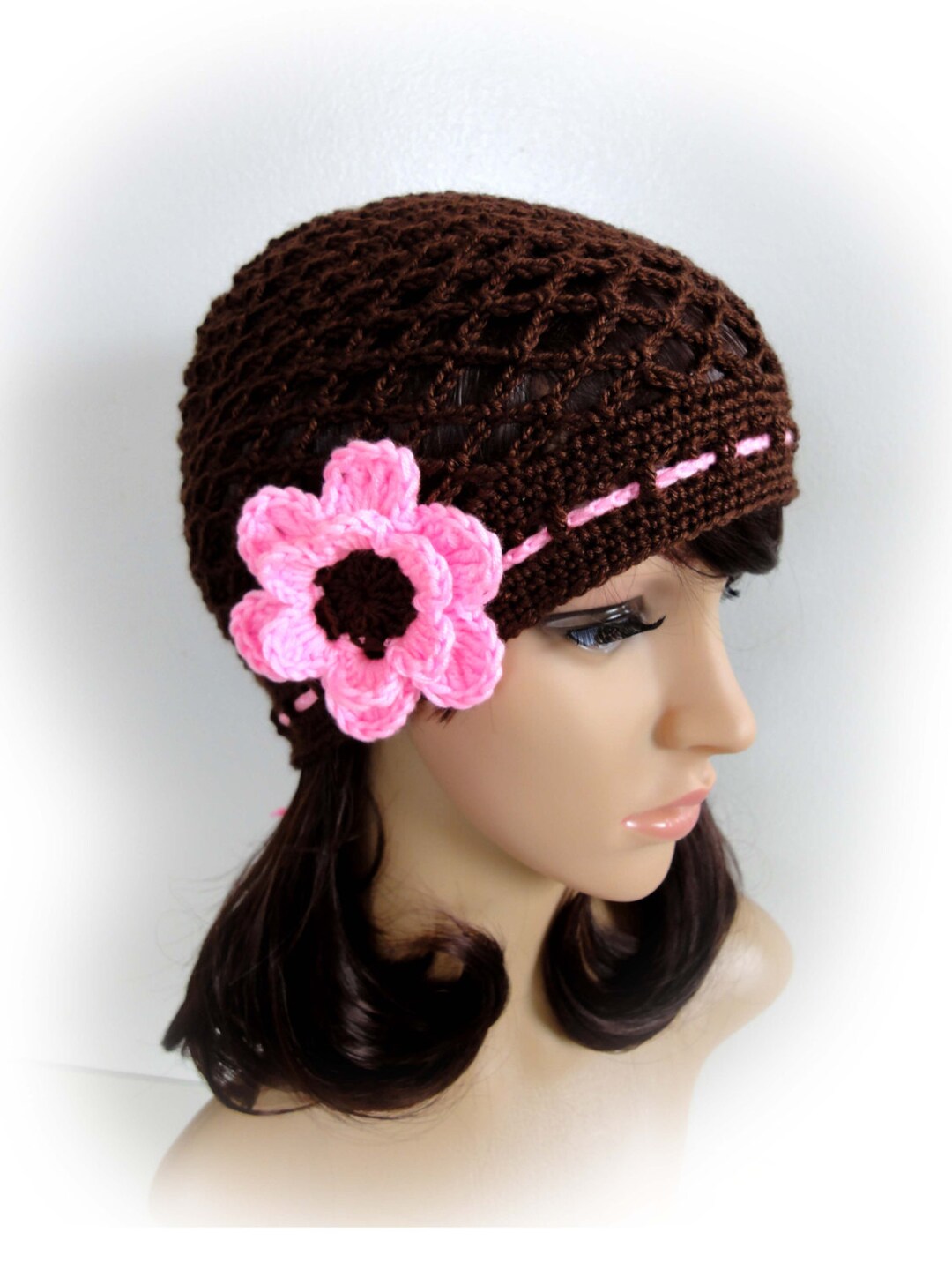 Crochet Net Hat. Brown Pink or 23 Colors. Adjustable With a Drawstring ...
