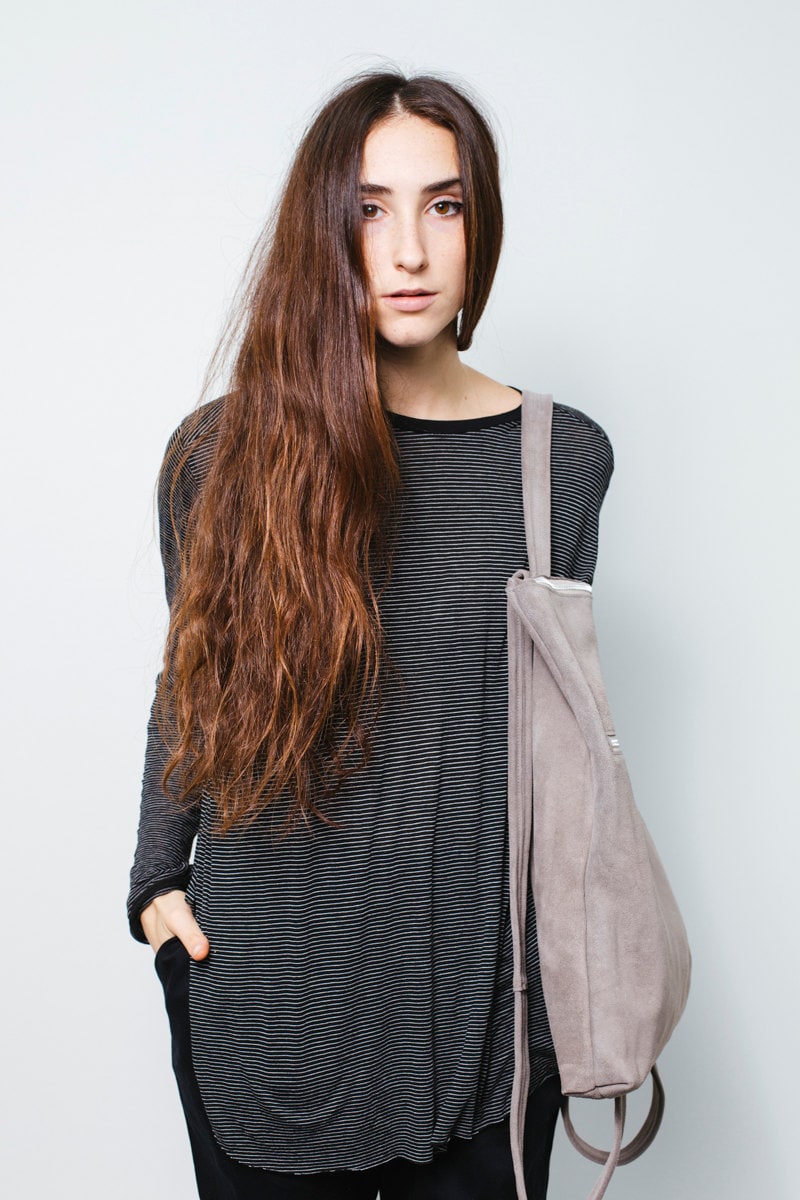 Large Gray Suede Backpack,gray Leather Backpack,big Suede Shoulder Bag ...