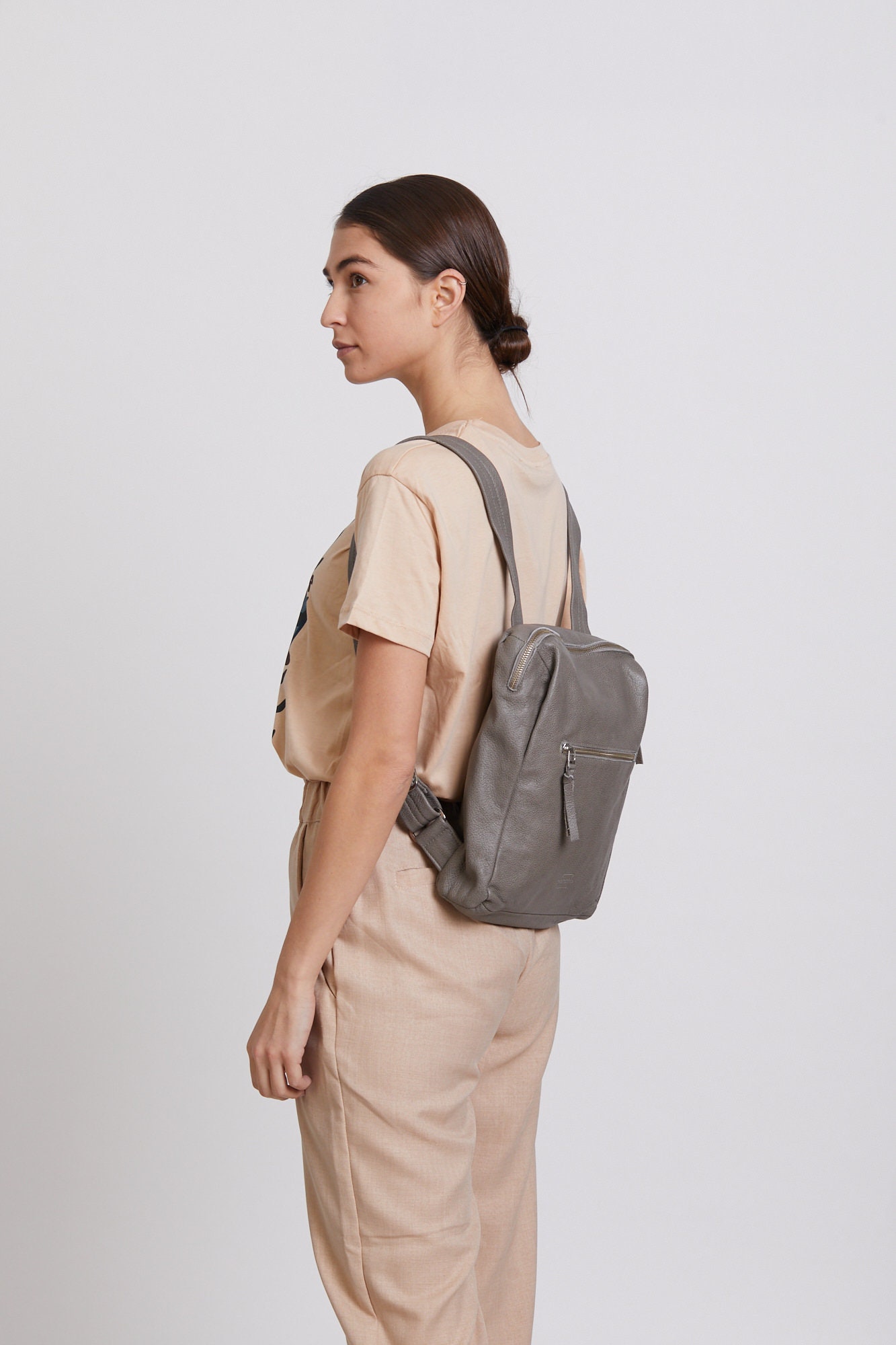 Grey Medium Leather Backpack Gray Leather Zipper Backpack - Etsy