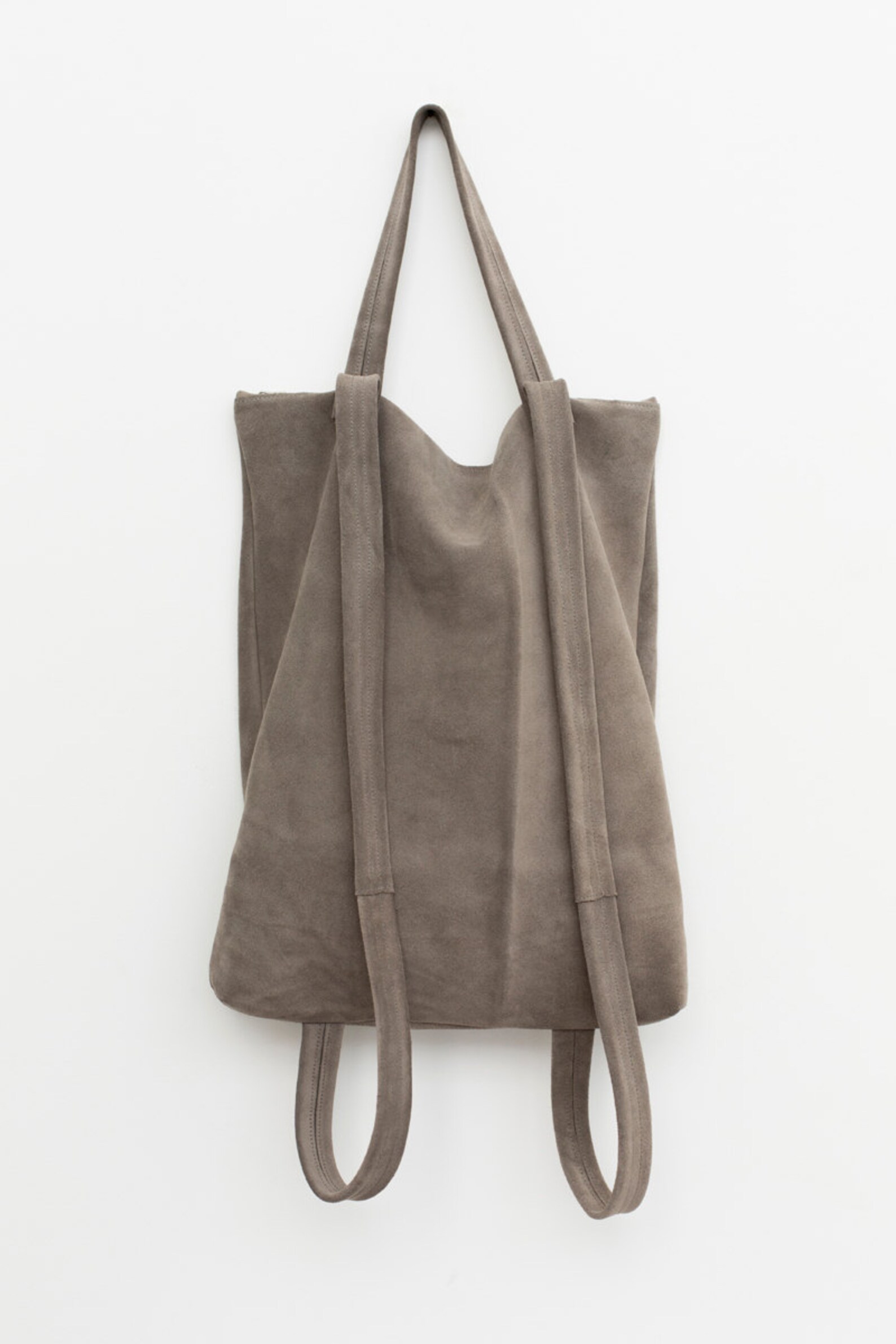 Large Gray Suede Backpack,gray Leather Backpack,big Suede Shoulder Bag ...