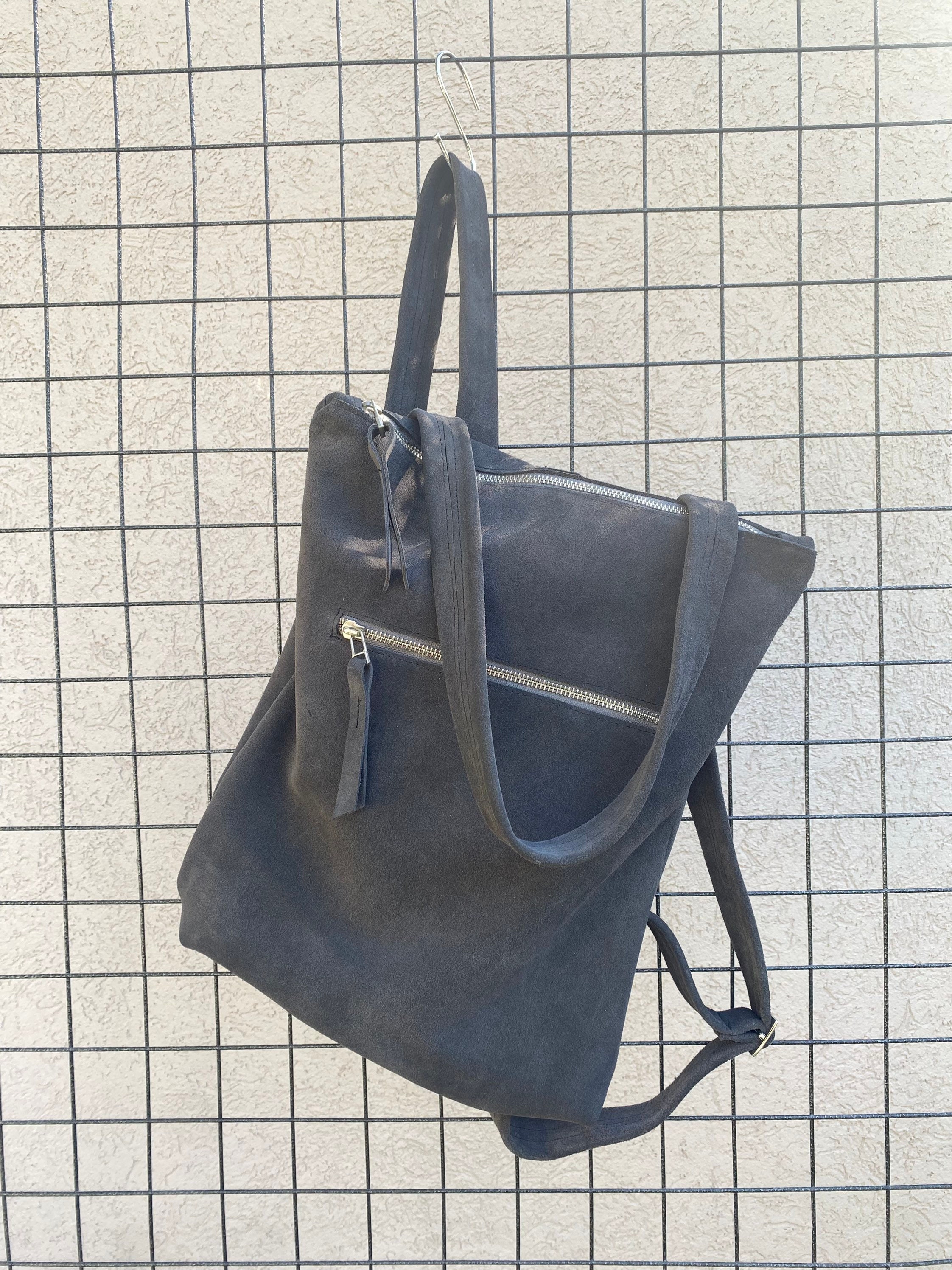 Dark Grey Suede Backpack, Suede Grey Bag , Dark Grey Suede Bag, Suede ...