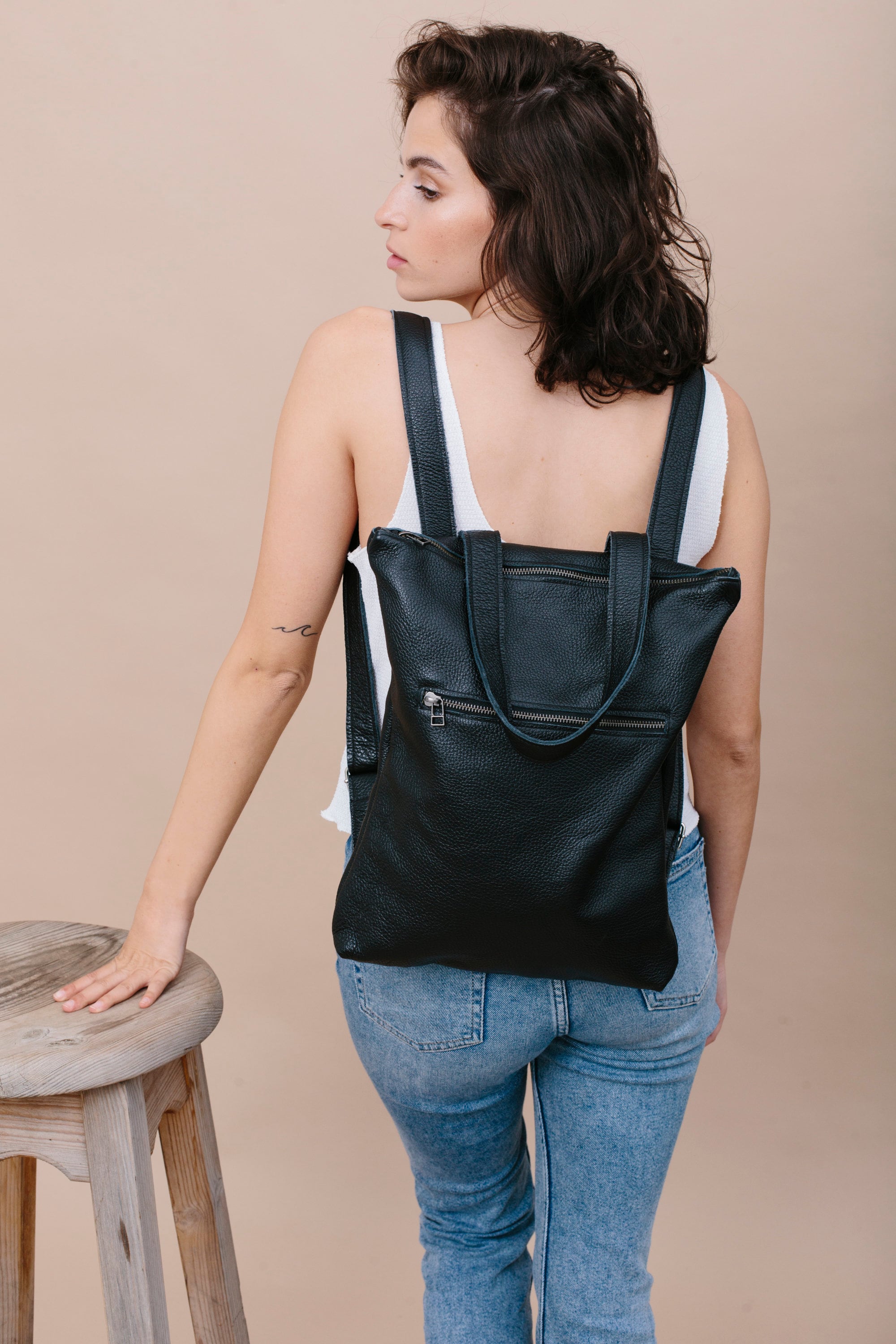Black Leather Backpackblack Laptop Bagblack Leather - Etsy