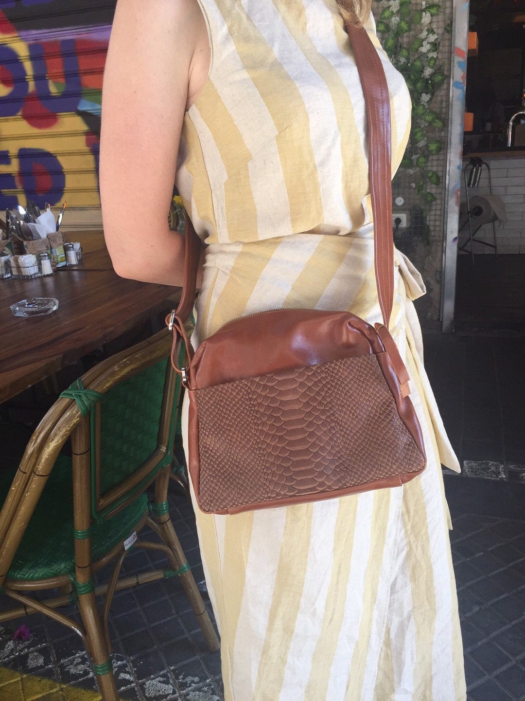 Brown Crossbody Leather Bag, Brown Leather Handbag, Brown Zipper ...