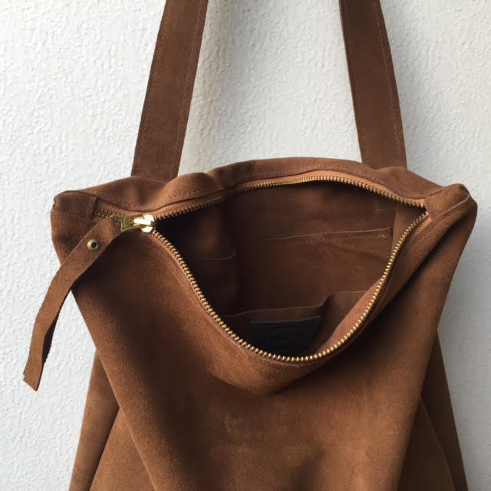 Brown Suede Bag,brown Zipper Suede Tote,brown Suede Shoulder Bag,brown ...