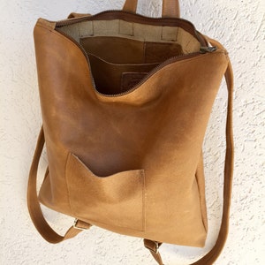 Brown Leather Backpack, Brown Zipper Backpack, Medium Brown Leather ...