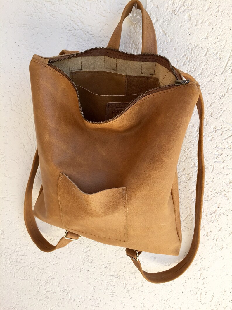 Brown Leather Backpack, Brown Zipper Backpack, Medium Brown Leather ...