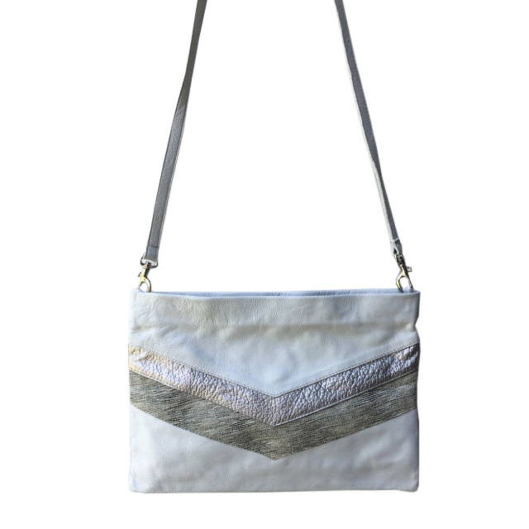 White Leather Clutch,white Crossbody Leather Bag,silver Leather Handbag ...