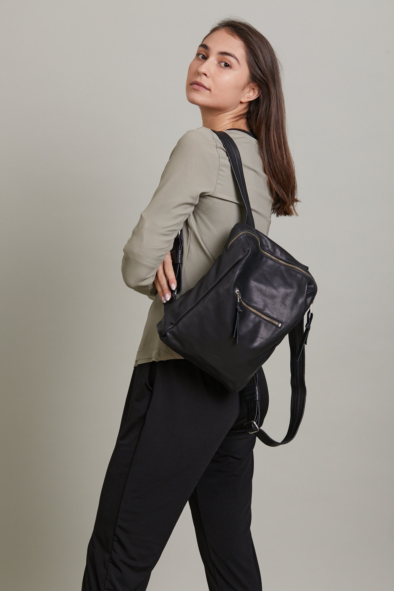 Black Leather Backpack Black Medium Backpack Soft Black - Etsy