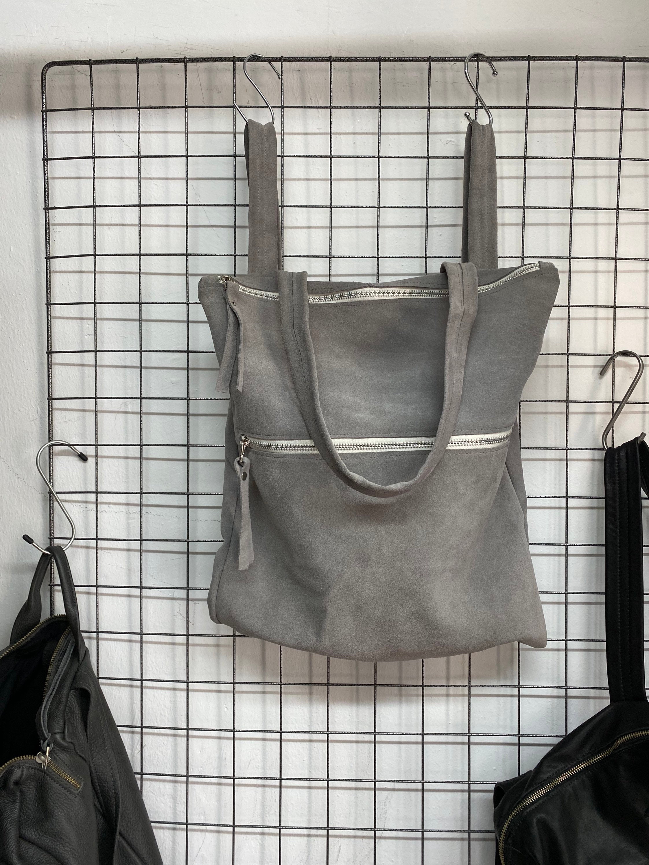 Large Gray Suede Backpack,gray Leather Backpack,big Suede Shoulder Bag ...