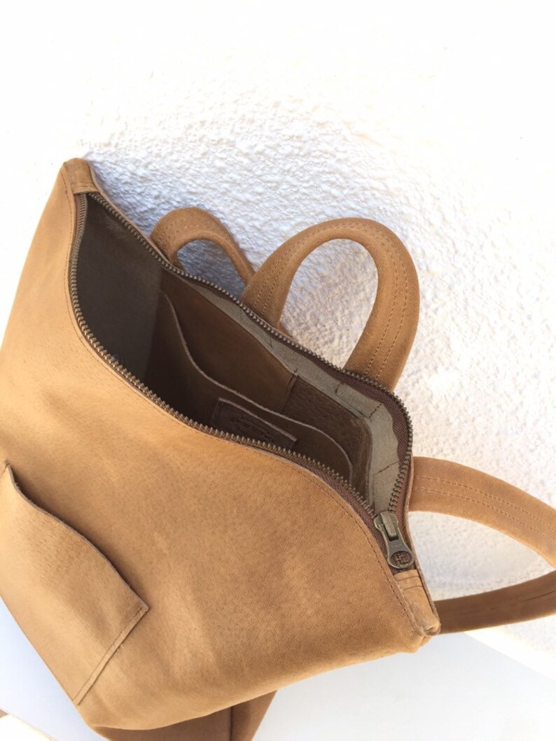 Brown Leather Backpack, Brown Zipper Backpack, Medium Brown Leather ...