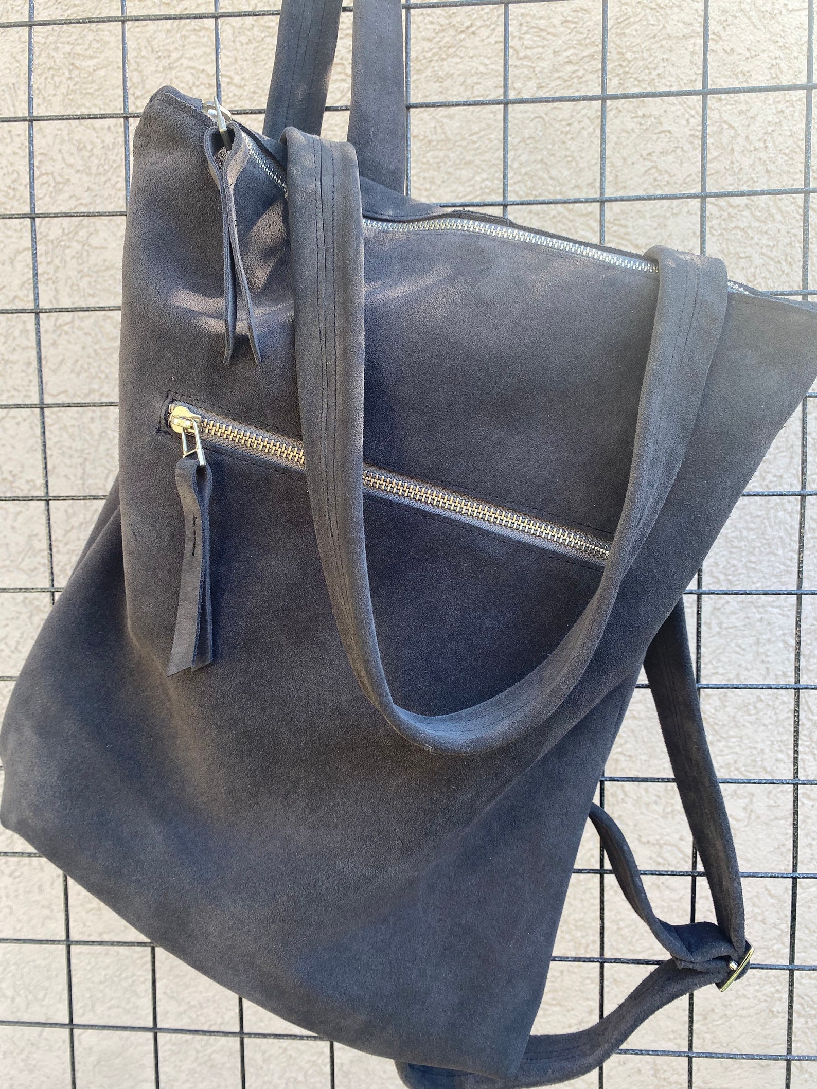 Dark Grey Suede Backpack, Suede Grey Bag , Dark Grey Suede Bag, Suede ...