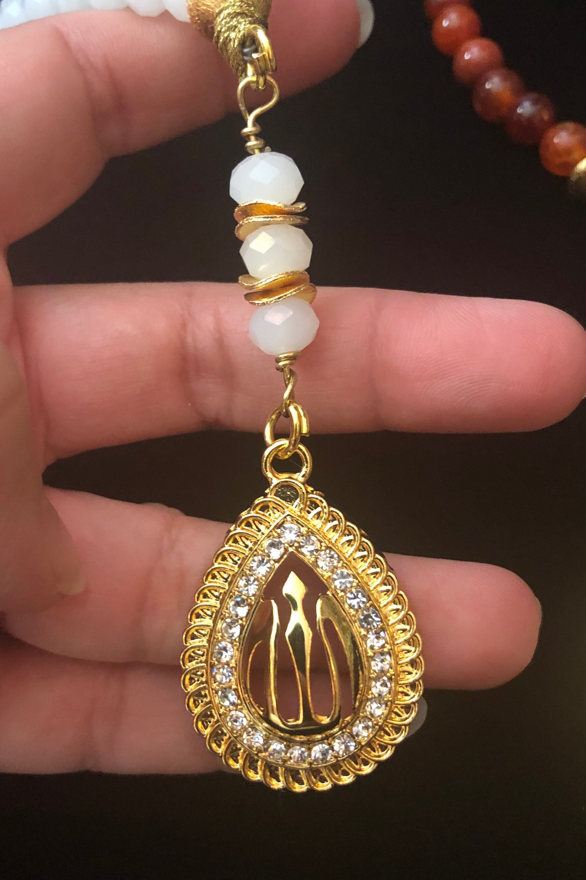 33 Para White Crystal Tasbih With Gold Plated Teardrop Shaped Allah ...