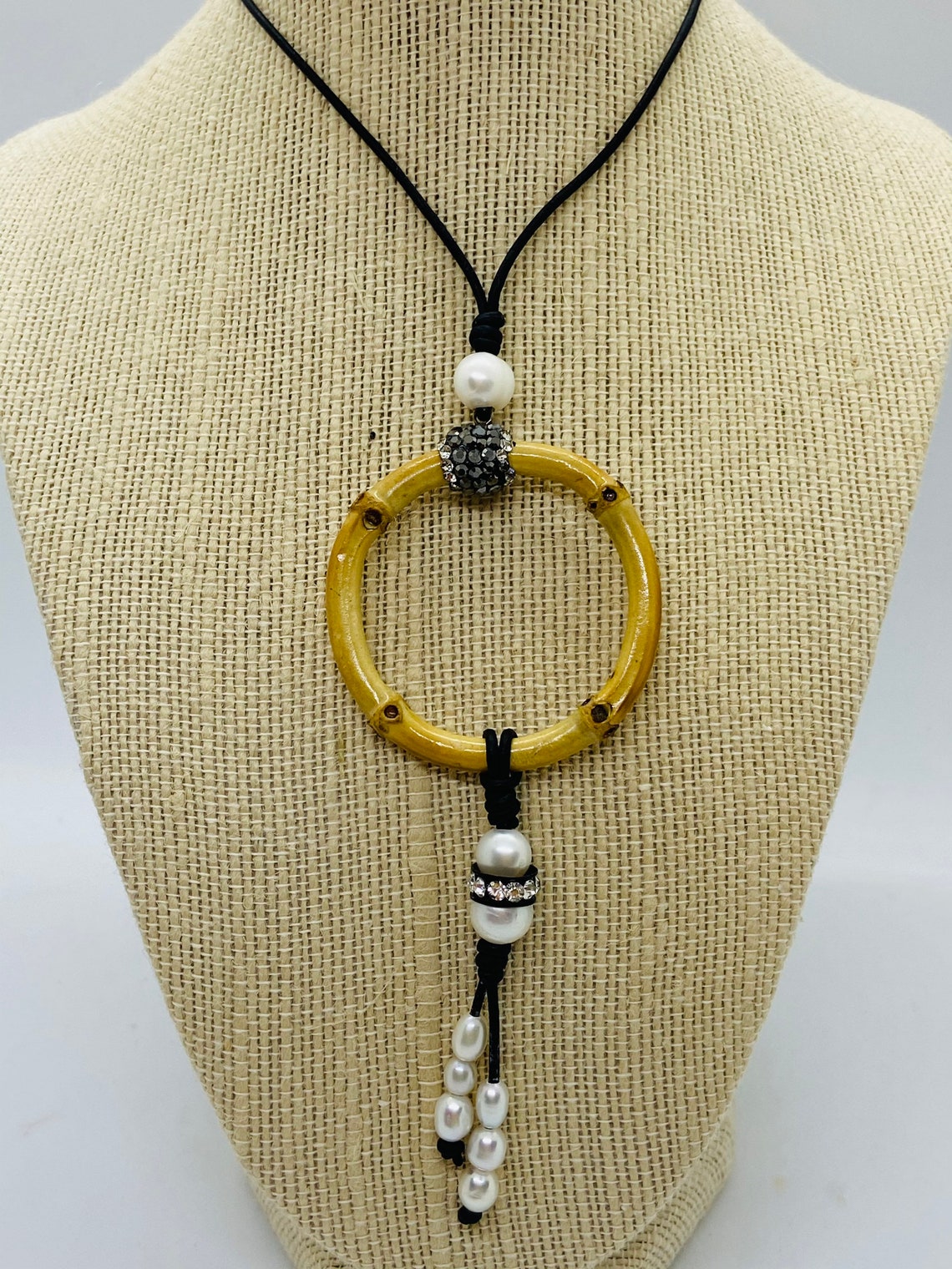 Bamboo Pearl Leather Necklace - Etsy Israel