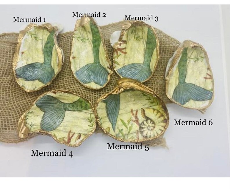 Oyster or Clam Shell Trinket Dish Decoupaged Mermaid Oyster - Etsy