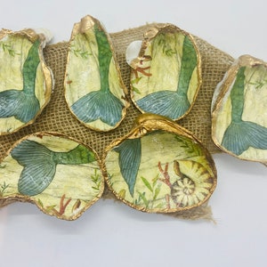 Oyster or Clam Shell Trinket Dish, Decoupaged Mermaid, Oyster Art ...