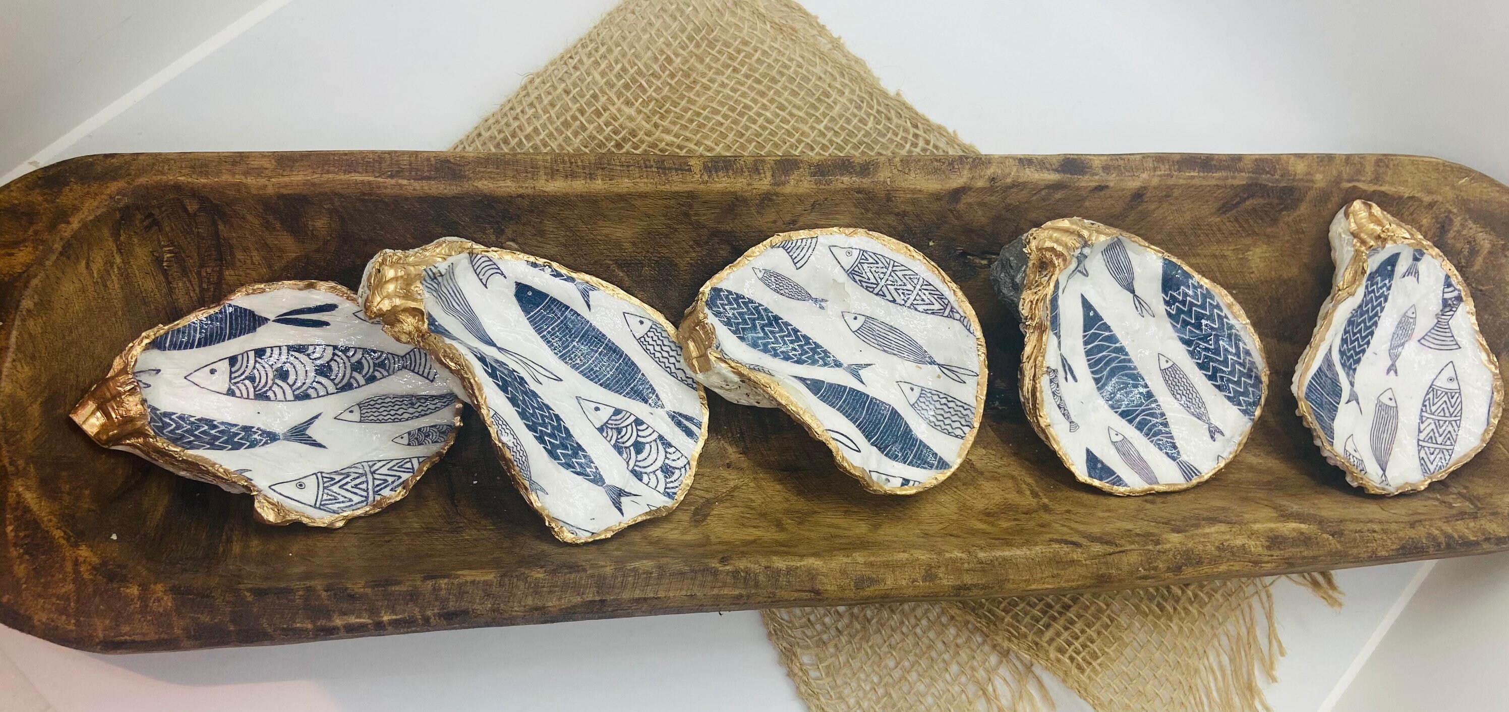 Oyster Shell Trinket Dish Decoupaged Blue Fish Oyster Art - Etsy.de