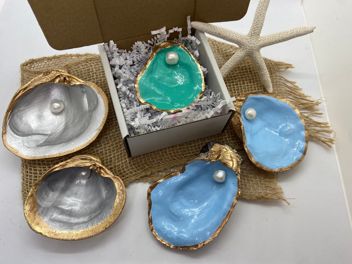 Hand Painted Seashell Trinket Dish With Fresh Water Pearls - Etsy