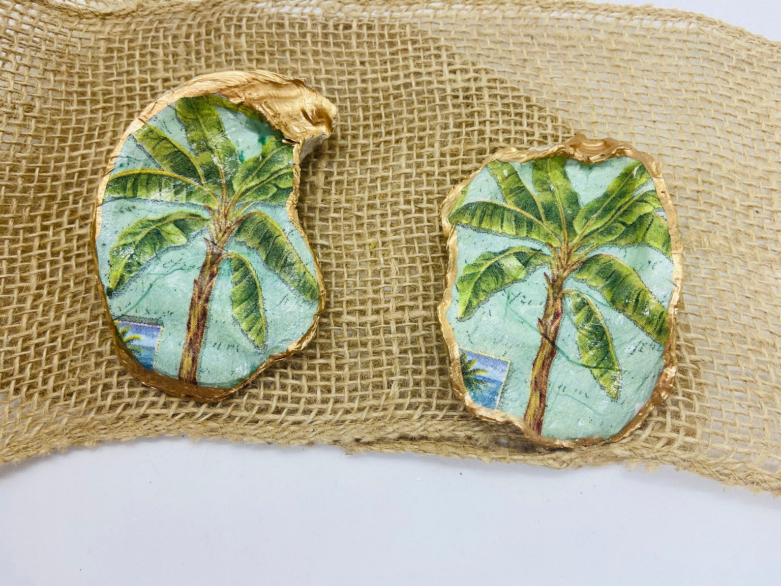 Palm Tree Oyster Shells Trinket Dish or Coastal Decor - Etsy