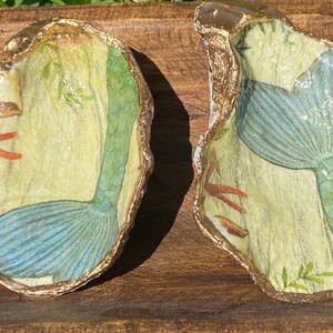 Oyster or Clam Shell Trinket Dish, Decoupaged Mermaid, Oyster Art ...
