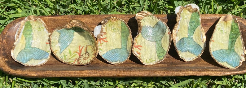 Oyster or Clam Shell Trinket Dish Decoupaged Mermaid Oyster - Etsy