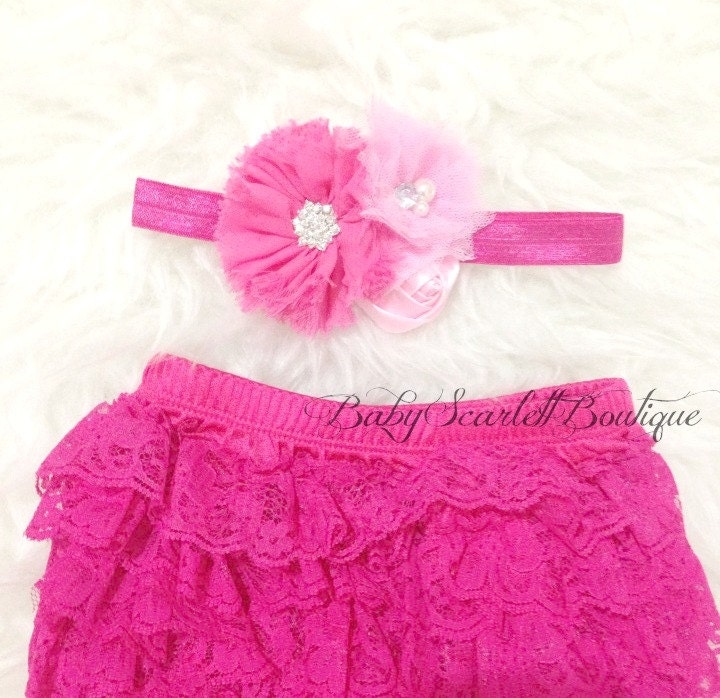 Hot Pink Baby Girl Lace Ruffle Bloomerdiaper Cover and | Etsy