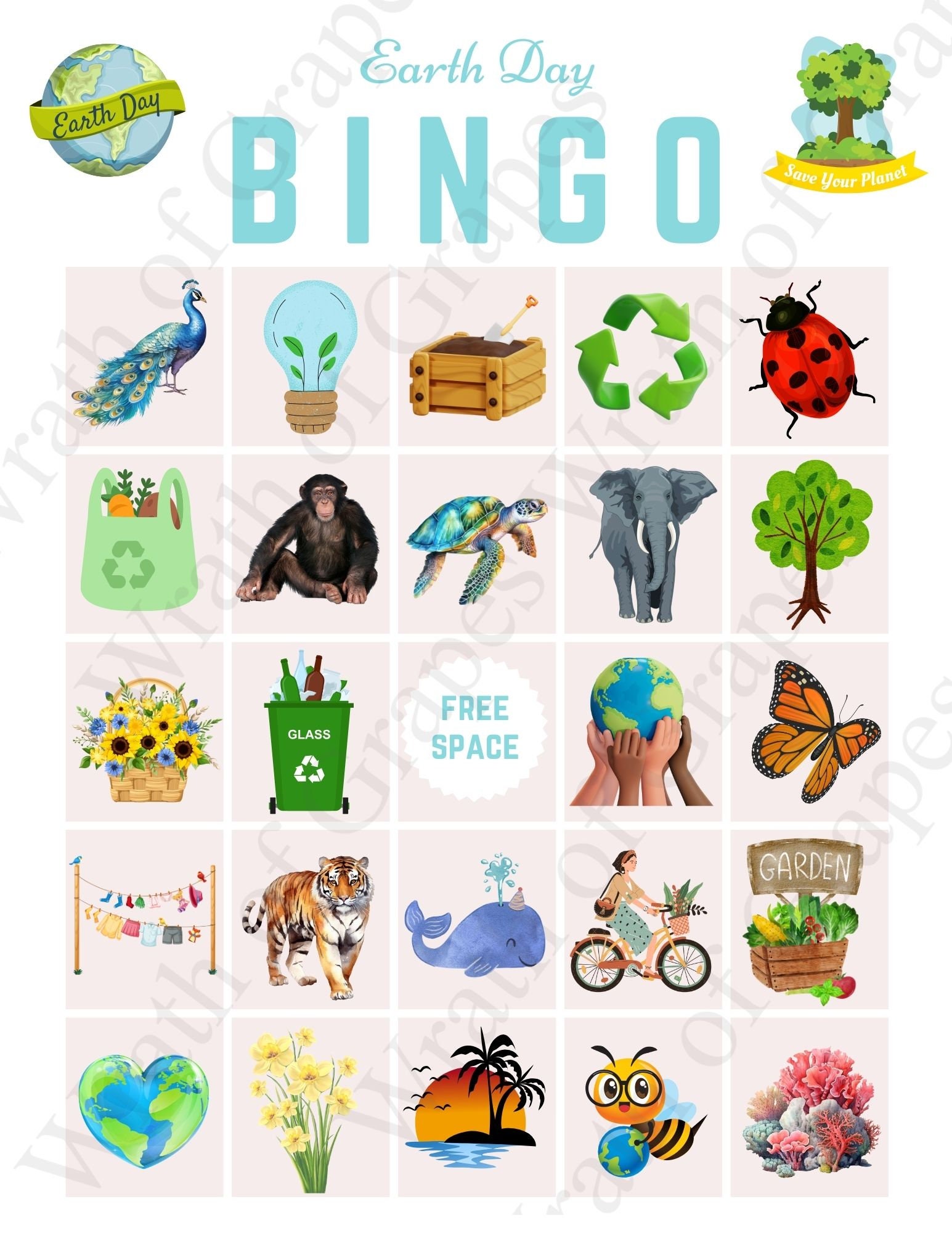Printable Earth Day Bingo Game Easy No Read Classroom Party Activity ...