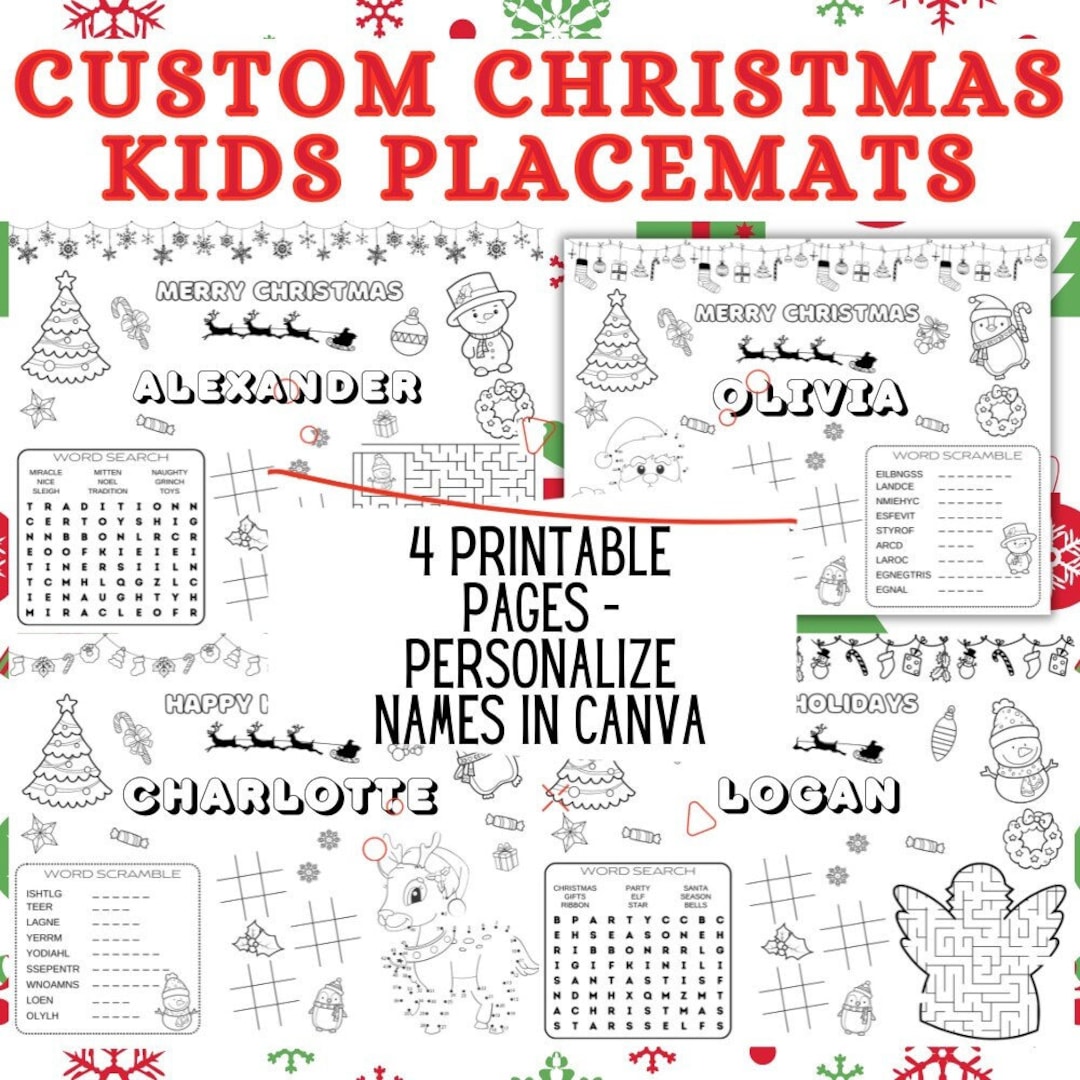 Christmas Activity Placemat Printable Kids Christmas Coloring Holiday ...