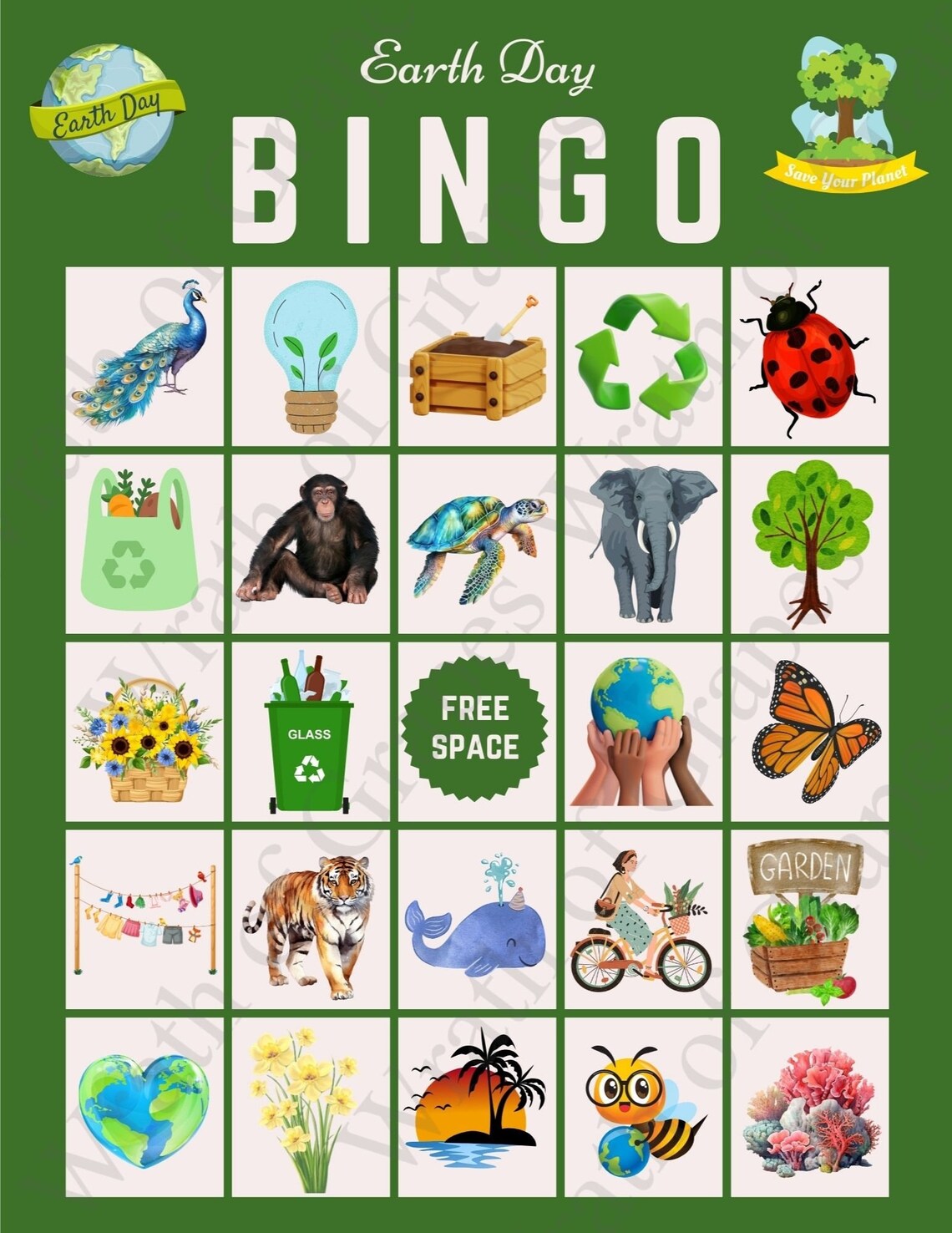 Printable Earth Day Bingo Game Easy No Read Classroom Party Activity ...