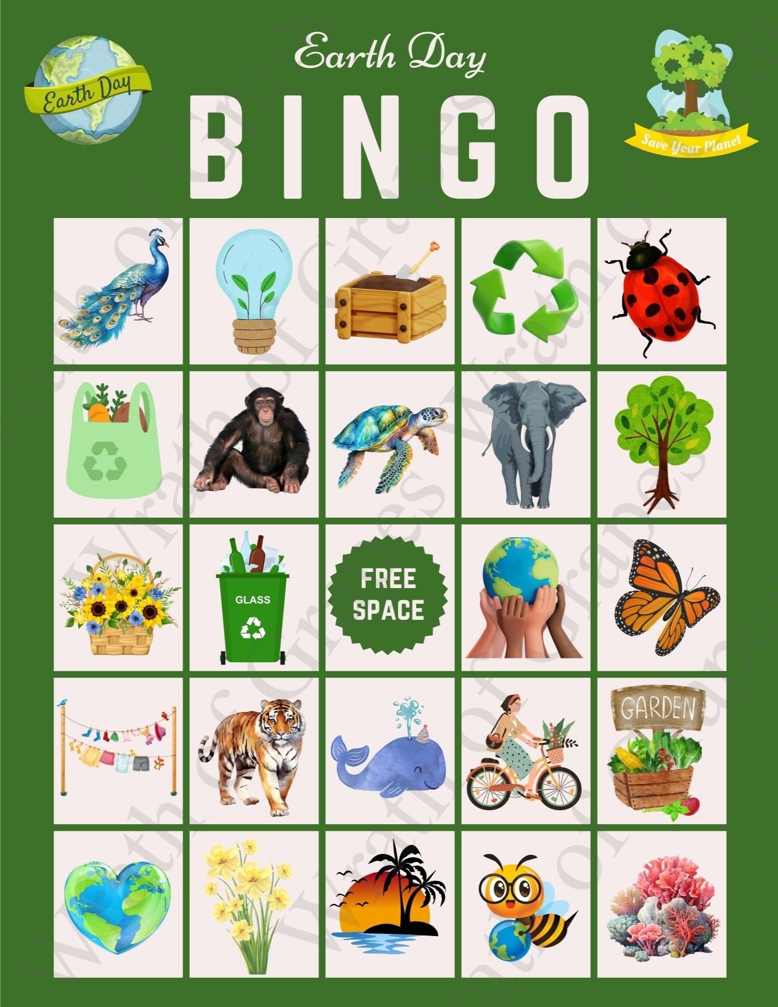 Printable Earth Day Bingo Game Easy No Read Classroom Party Activity ...