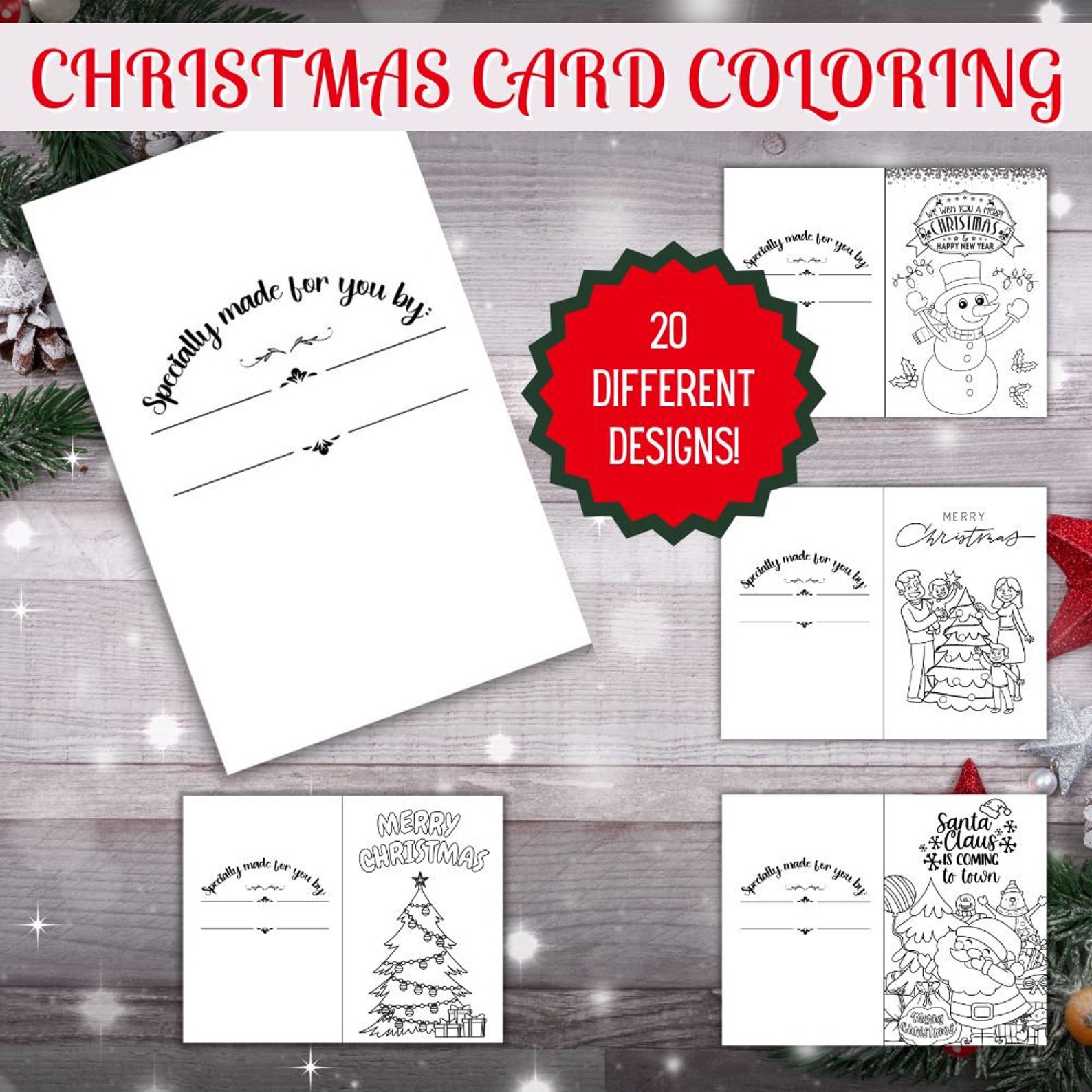 Christmas Cards for Kids to Color, 20 Printable Christmas Cards for ...