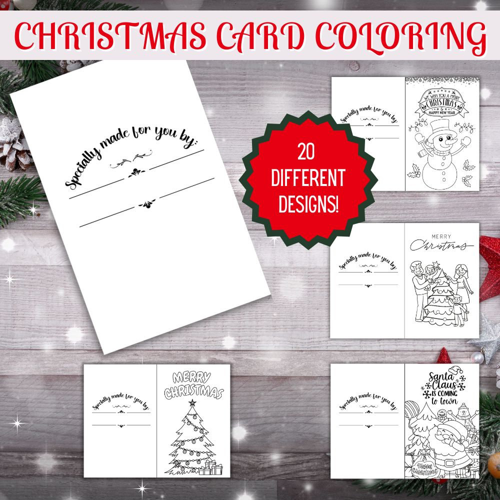 Christmas Cards for Kids to Color, 20 Printable Christmas Cards for ...