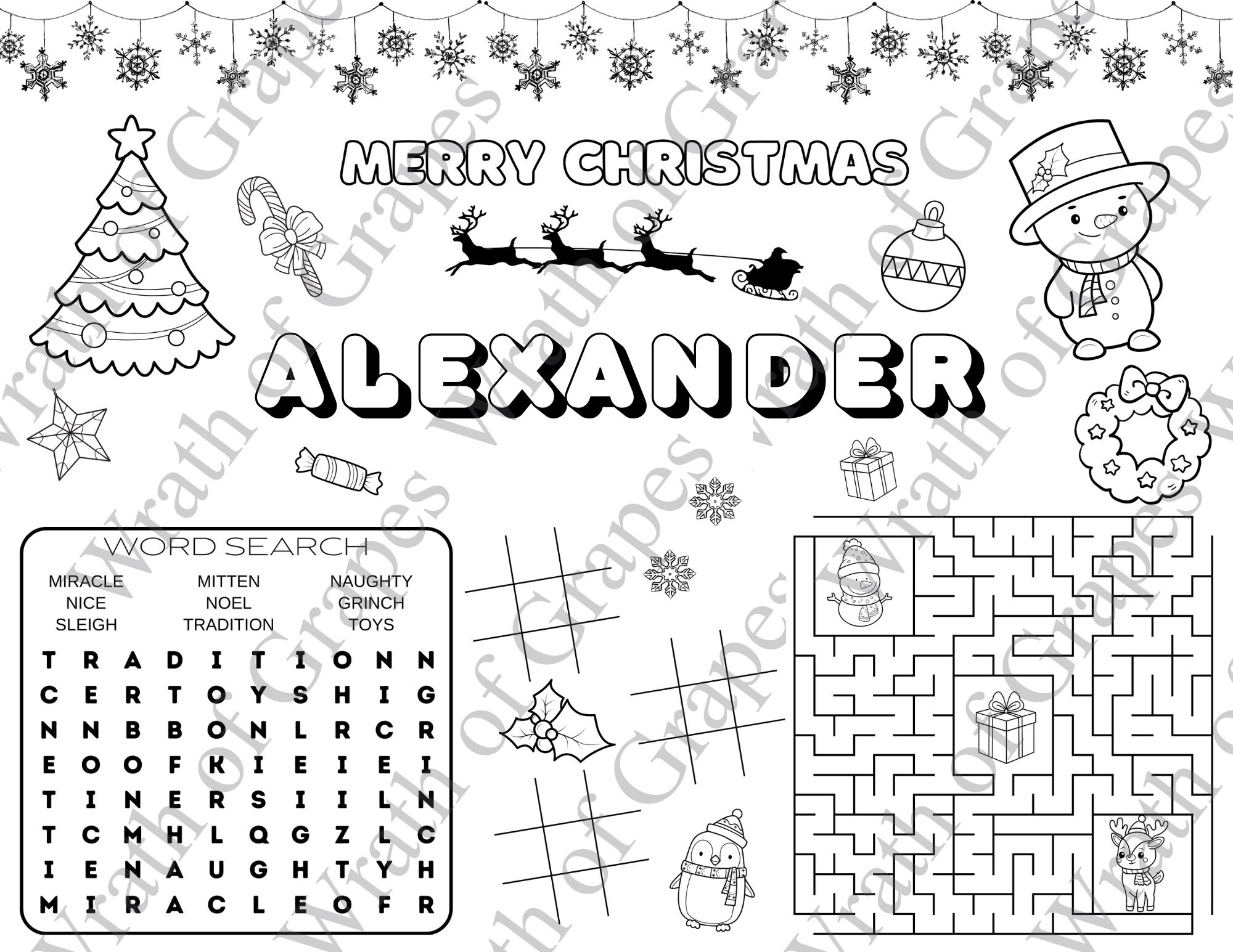 Christmas Activity Placemat Printable Kids Christmas Coloring Holiday ...
