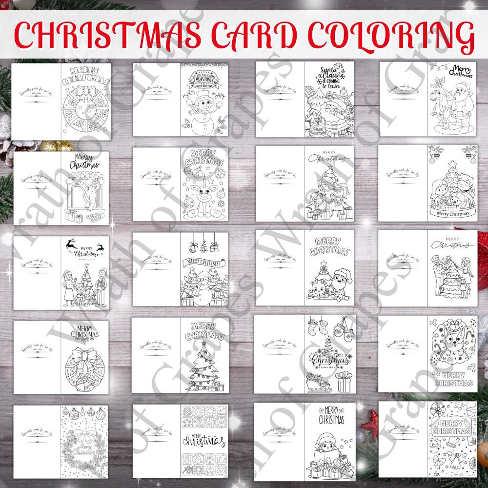 Christmas Cards for Kids to Color, 20 Printable Christmas Cards for ...