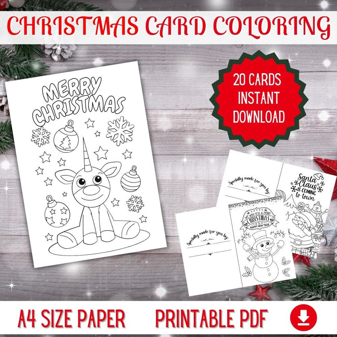 Christmas Cards for Kids to Color, 20 Printable Christmas Cards for ...