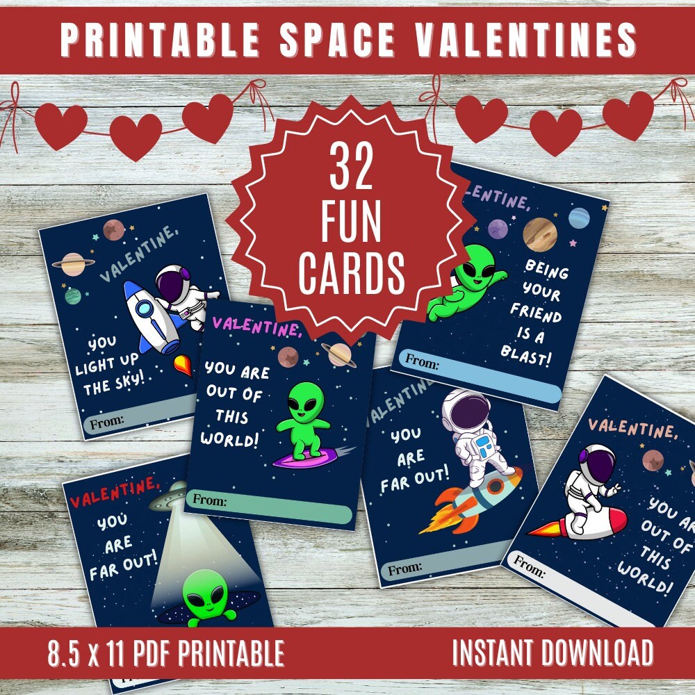 Printable Space Valentines Day Classroom Editable Valentine for Kids ...