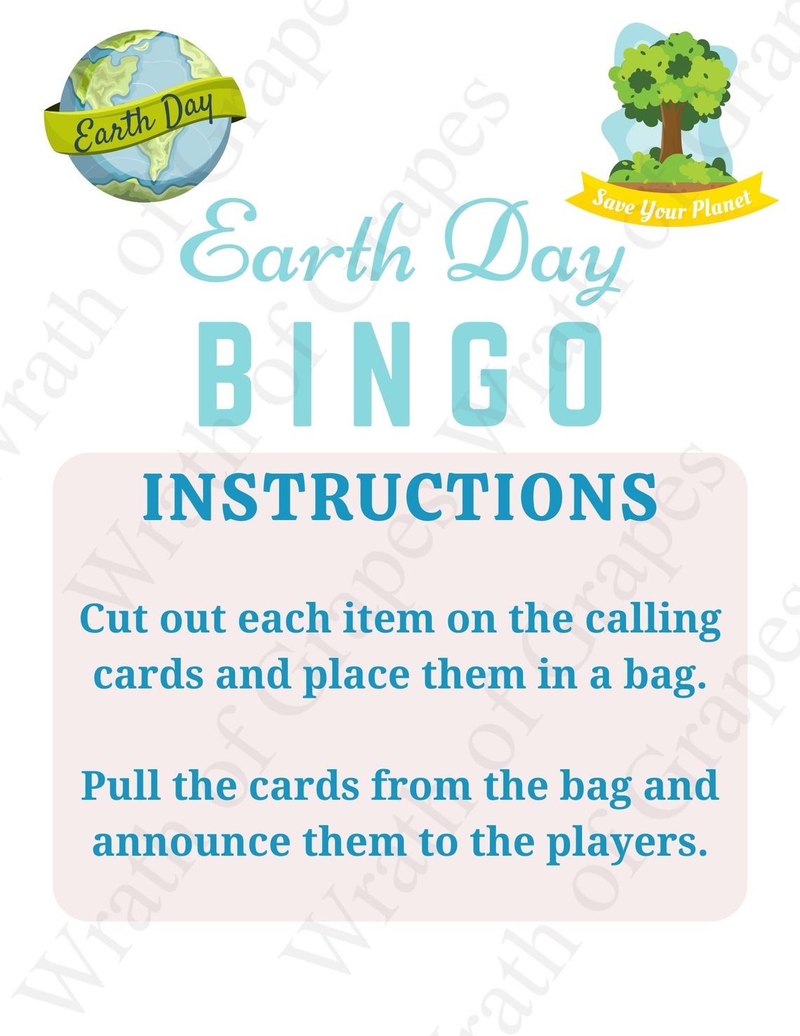Printable Earth Day Bingo Game Easy No Read Classroom Party Activity ...
