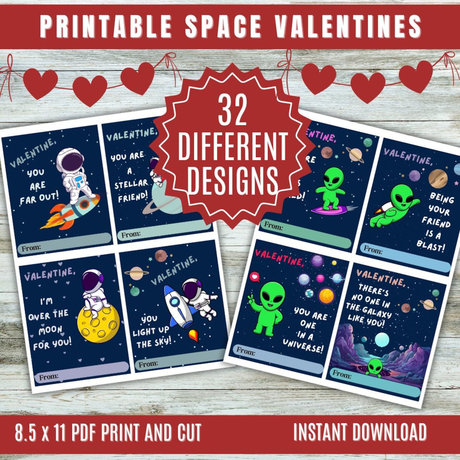 Printable Space Valentines Day Classroom Editable Valentine for Kids ...
