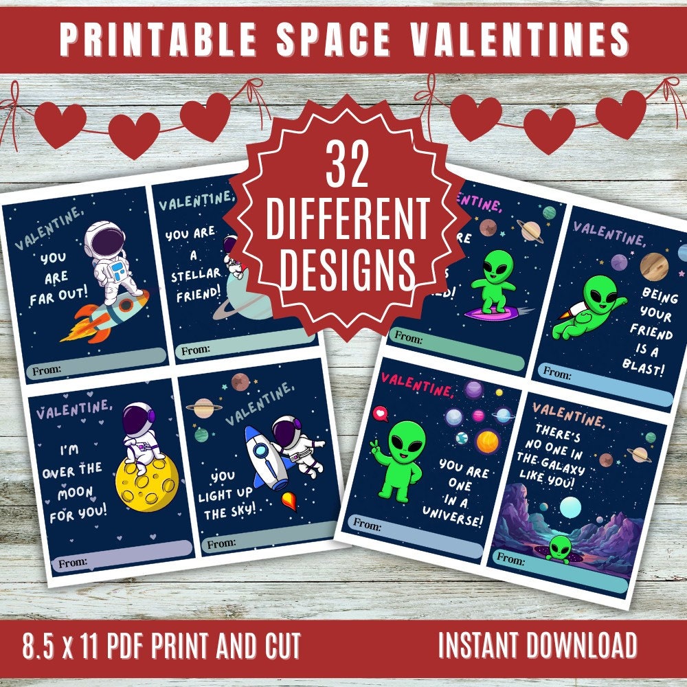 Printable Space Valentines Day Classroom Editable Valentine for Kids ...