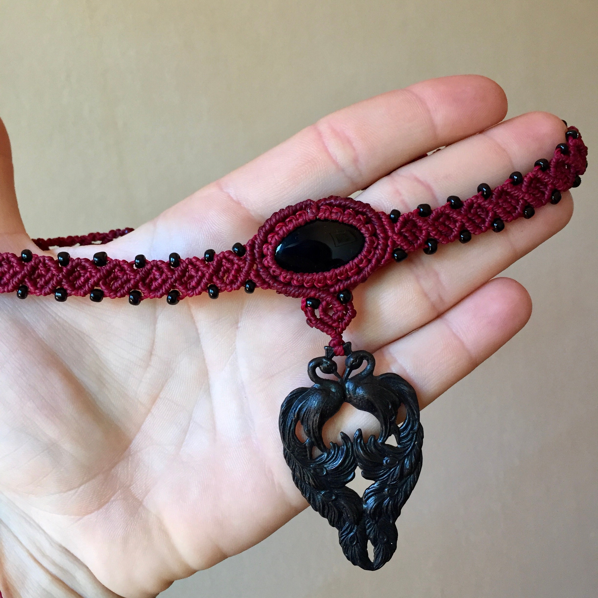 Gothic / Victorian Macrame Necklace With an Onyx Cabochon and a Black ...