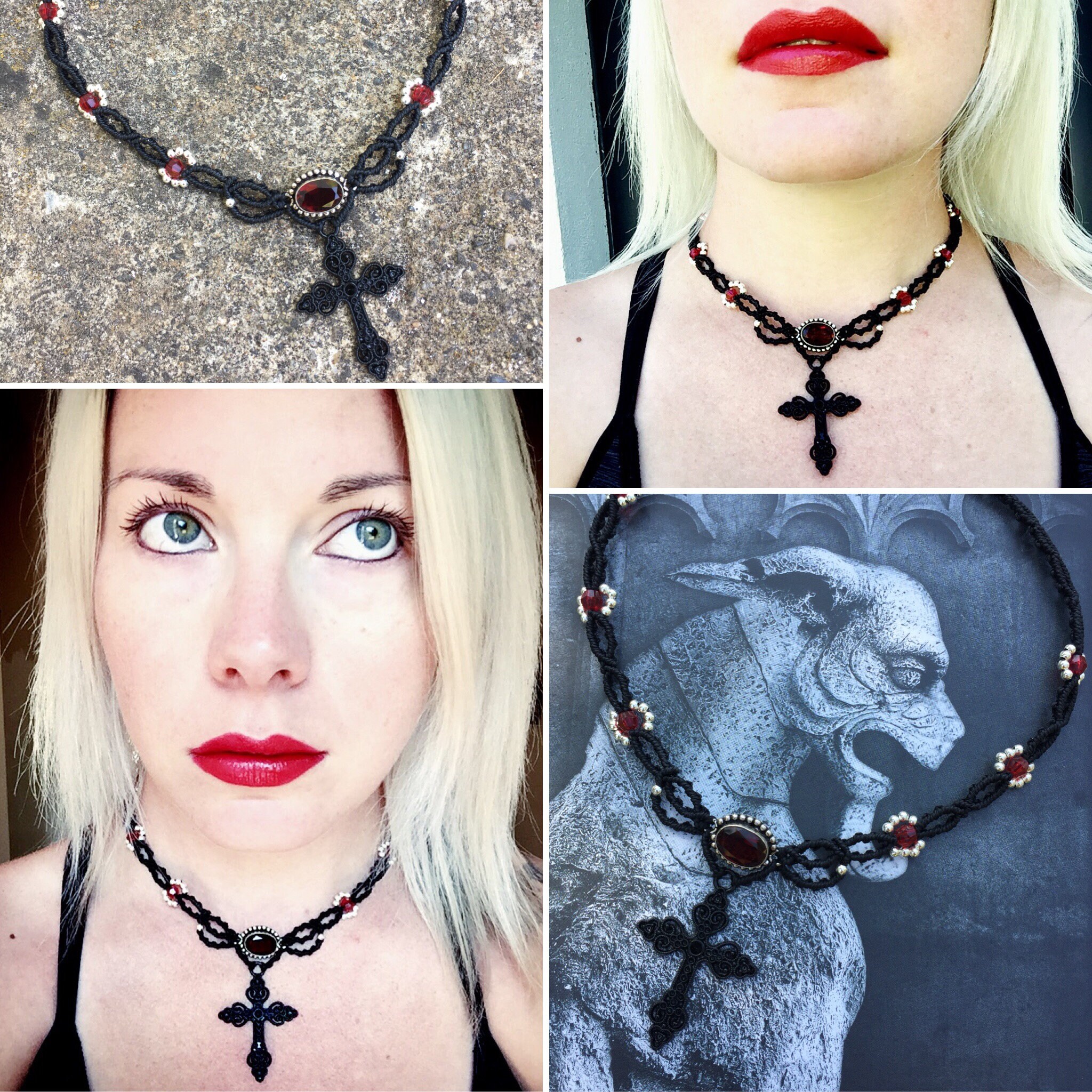 Gothic Macrame Necklace With a Little Faceted Cabochon and a Black ...