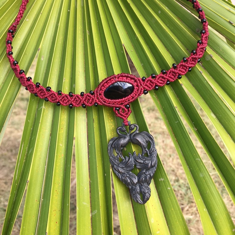 Gothic / Victorian Macrame Necklace With an Onyx Cabochon and a Black ...