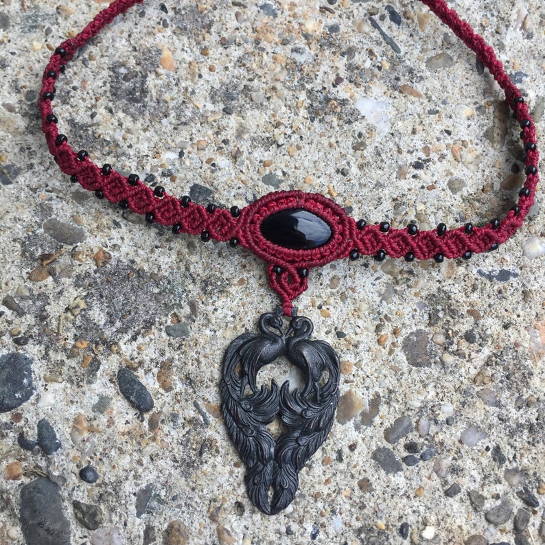 Gothic / Victorian Macrame Necklace With an Onyx Cabochon and a Black ...