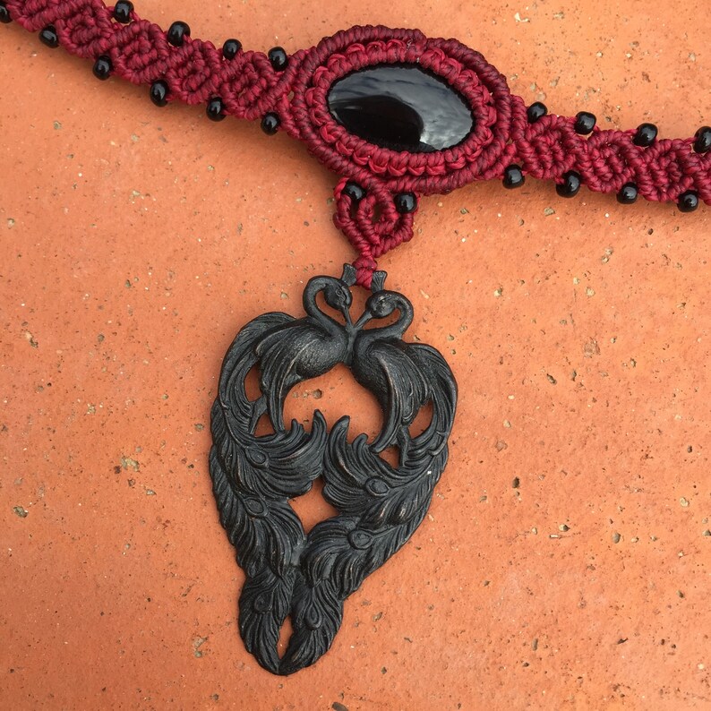 Gothic / Victorian Macrame Necklace With an Onyx Cabochon and a Black ...