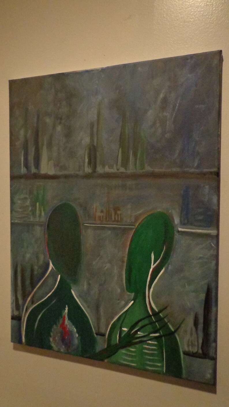 Alien Conversation Wall Art Abstract Acrylic Painting Multi Color Green ...