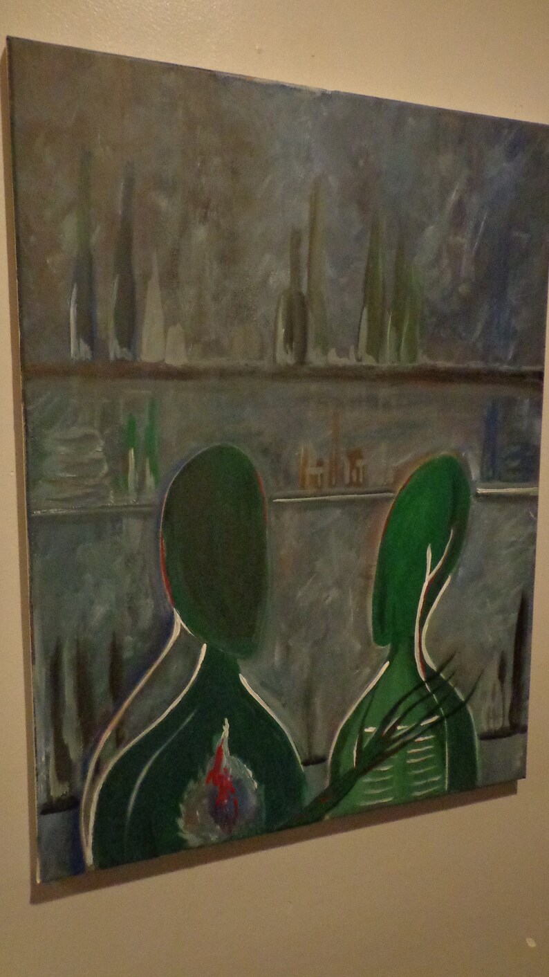 Alien Conversation Wall Art Abstract Acrylic Painting Multi Color Green ...