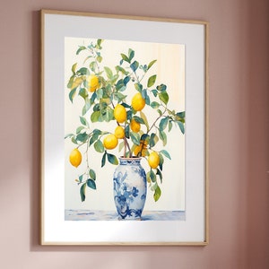 Lemon Tree Art Print Chinoiserie Style Decor, Blue and Lemon Wall Art ...